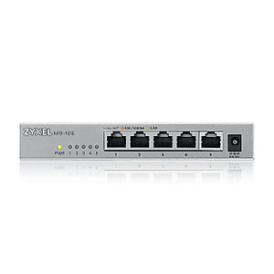 Zyxel 5-Port 2.5Gb MultiGig Ethernet Unmanaged Switch | 5 x 100/1G/2.5G Ports | Plug & Play | Metal Housing | Desktop or Wall-Mount | Ethernet Splitter MG-105