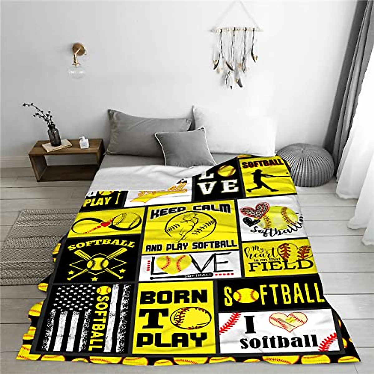 RIEDIOVS VIZIBWIS Softball Blanket 60" x 50"-Softball Gifts for Girls Women-Sport Lover Throw Blanket for Girls Birthday