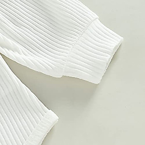 Toddler Baby Girls First Valentine's Day Outfits Long Sleeve Romper + Heart Print Bell Bottoms + Headband Sets (First Valentine Day & White1, 0-3 Months)