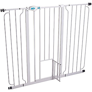 Carlson Pet Products 0934PW/0932PW Extra Wide Walk-Thru Pet Gate with Pet Door White, 29-34Wx30H in