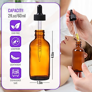 AuroTrends Amber Dropper Bottle 2 oz 24Pack, Glass Tincture Bottles with Dropper - Amber Glass Dropper Bottle 2 oz with Funnel/Stickers/Plastic Graduated Pipette (2fl.oz, Set of 24)