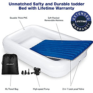 USHMA Upgrade Toddler Travel Bed with Bumpers [4-Side] | Both Side Usable Toddler Air Mattress | Inflatable Toddler Bed | Portable Inflatable Kids Travel Toddler Bed | Kids Blow Up Mattress with Sides