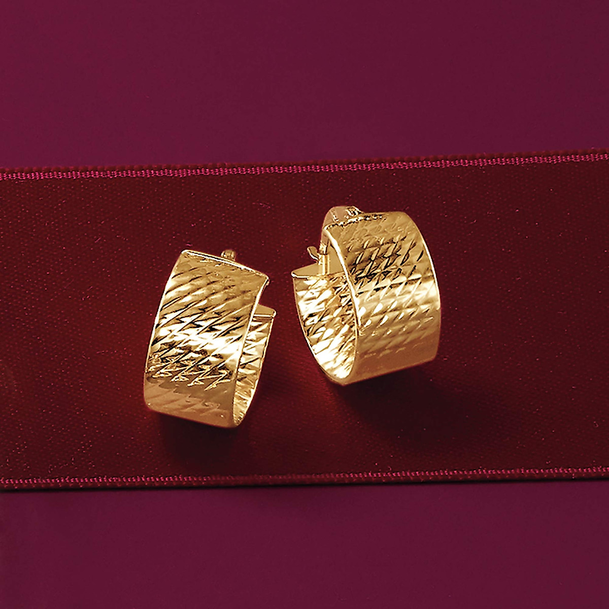 Ross-Simons Italian 14kt Yellow Gold Textured Huggie Hoop Earrings
