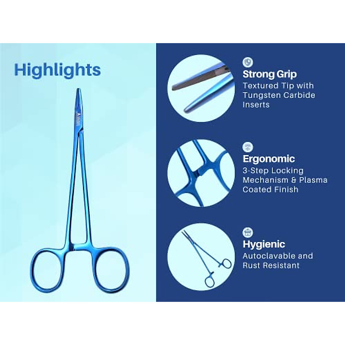 Mayo Hegar Needle Holder 7" Surgical Needle Driver with Tungsten Carbide Blue Plasma Inserts by ARTMAN INSTRUMENTS