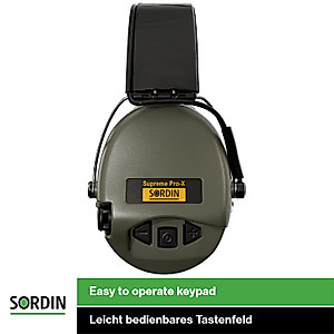 Sordin Supreme Pro-X Ear Defenders for Hunting & Shooting - Active & Electronic - Leather Band & Gel Kits - Green Ear Muffs