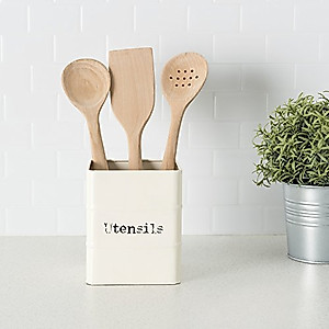 Home Basics Tin Kitchen Food Storage Organization Canister Collection (Utensil Holder, Ivory)