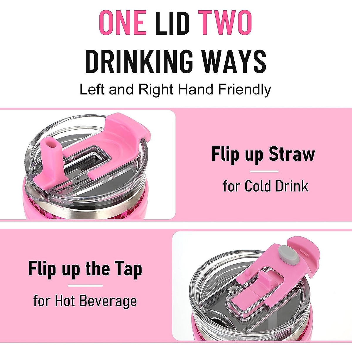 Zukro Replacement Lid for 50 oz & 40 oz Reduce Tumbler, Fit for 42 oz, 35 oz, 30 oz Yeti Rambler Tumbler, Leakproof 2-in-1 Flip Straw Lid, Press-in, Fit for Hydrapeak 40 oz Tumbler, Bubblegum