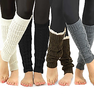 TeeHee Fashion Cute Cable Knit Leg Warmers 4 pairs with Gift Box Lace Crechet 80s Vintage Socks Girls (Assorted A)