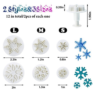 12 Pieces Snowflake Plunger Cutters Christmas Winter Snowflake Mold Cookie Fondant Christmas Snowflake Frozen Plunger Cutter Cake Decoration Embossing Tool
