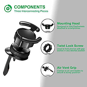 PKYAA Socket Grip Car Phone Holder, Modern Design Fits Most Air Vent, Adjustable Air Vent Stand Car Phone Mount for GPS Navigation, 360° Rotating Head, Perfect for Expanding Stand and Grip Users