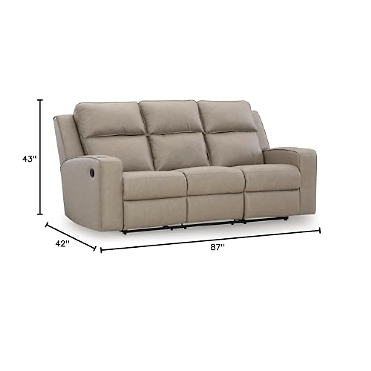 Signature Design by Ashley Lavenhorne Contemporary Faux Leather Manual Reclining Sofa with Drop Down Table, Cup Holders and USB Ports, Beige