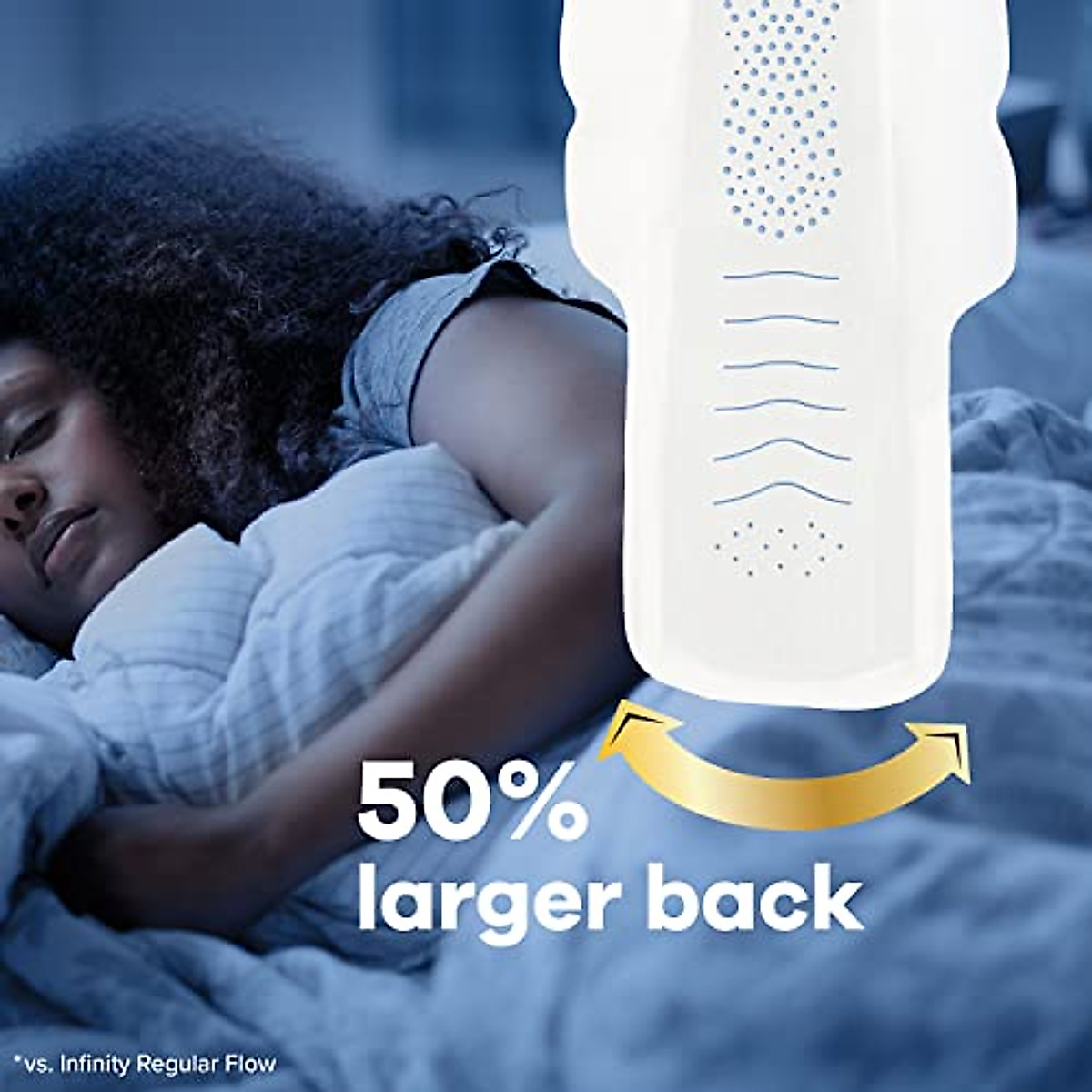 Always Infinity FlexFoam Pads for Women, Size 4, Overnight Absorbency, Unscented, 13 Count