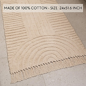 Beautiful Boho Rug with Tassels for Your Bedroom or Bathroom - Soft 2x4.3ft. Cotton Rug Fits Perfectly Into Any Bath Or Next to Beds - Washable Carpet Enhances Your Hallway/Home Decor - 24x51.6inch