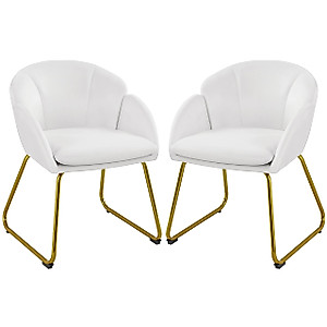 Yaheetech Flower Shape Velvet Armchair, Modern Side Chair Vanity Chair with Golden Metal Legs for Living Room/Dressing Room/Bedroom/Home Office/Kitchen, 2 Pieces, White