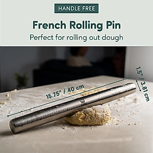 French Rolling Pin for Baking by Ultra Cuisine – Tapered Stainless Steel Design, Professional or Home Use with Pizza, Cookie, & Pastry Dough, or Fondant and Pie Crust –Dishwasher-Safe, Size 15.75 in