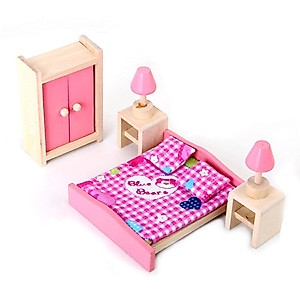 4 Set Dollhouse Furniture Kid Toy Bathroom Kid Room Bedroom Kitchen Set
