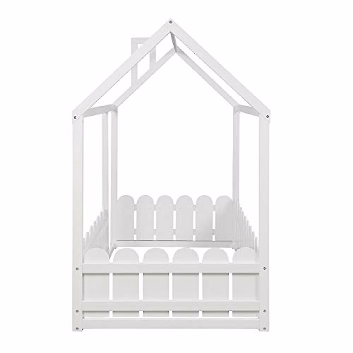 Merax Twin Size House Bed Frames Platform Bed with Fence for Boys or Girls, Box Spring Needed(Slats Kit Not Included), White