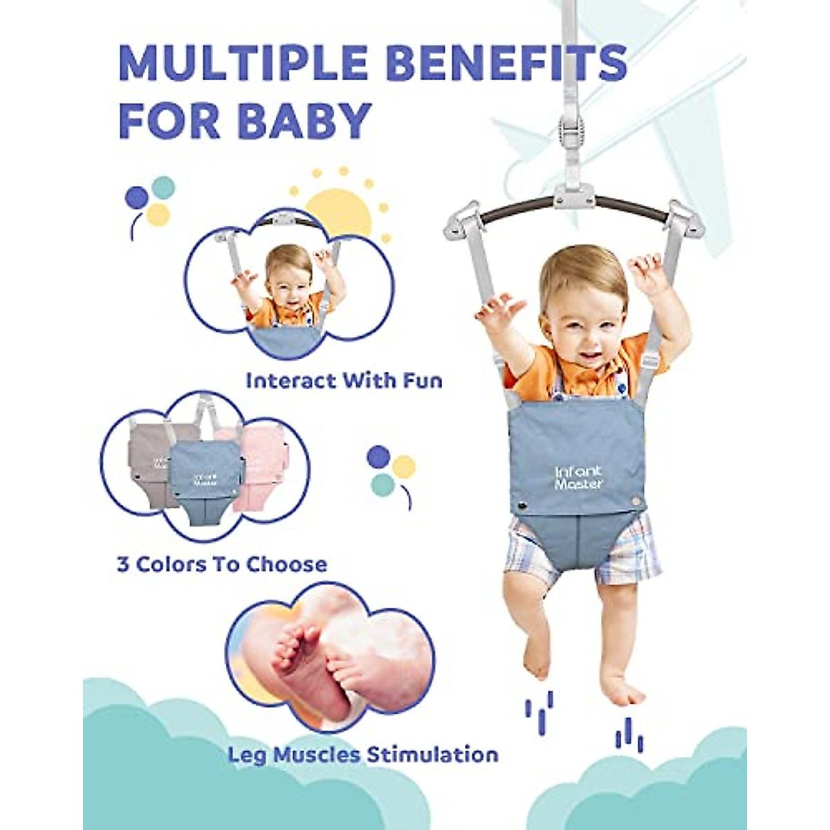 Infant Master Doorway Jumper, Johnny Jumper w/ Adjustable Seat Bag, Durable Baby Door Bouncer & Swing Jumper w/ Steel Spring, Wise Gift Choice for Infant & Toddler, Easy to Use, Blue