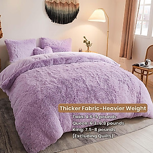MEGO Luxury Shaggy Plush Duvet Cover Set, Soft 3 Pieces Fluffy Faux Fur Comforter Cover Set, Fuzzy Bedding Set Lavender Lilac(1 Furry Duvet Cover + 2 Pillow Shams), Zipper Closure(Queen, Orchid)