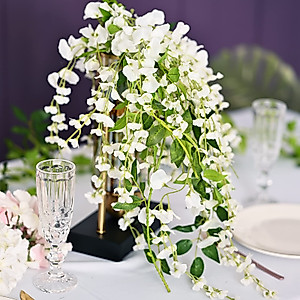 10 Pcs Wisteria Artificial Flowers Garland White Artificial Flowers Fake Flowers Silk Wisteria Garland Vine Hanging Flower for Wedding Arch Home Garden Outdoor Party Decor(White,Total 72.2ft)