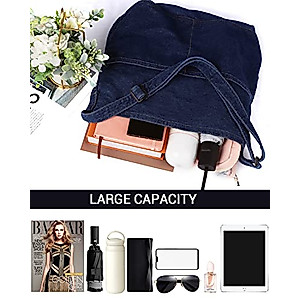 LHMTQVK Tote Bag Denim Shoulder Bag Denim Purse Crossbody Hobo Bag Denim Handbag Beach Bag for Teen Girls Women (Dark Blue)