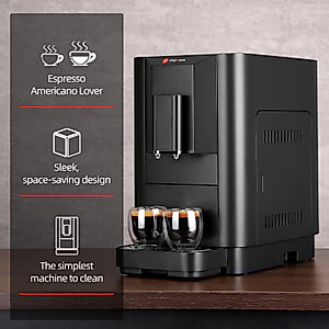 Milpoog ES320 Fully Automatic Espresso Machine,Compact Automatic Espresso Machine with Grinder, Touch Screen, 4 Coffee Varieties for Home and Office,Black
