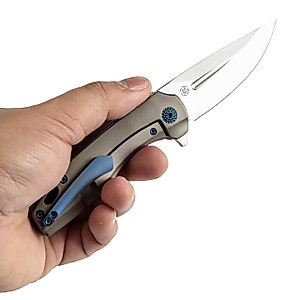 KANSEPT Cassowary Premium Pocket Folding Knives for Men EDC Pocket Knife 2.9'' Satin CPM S35VN Blade Excellent Folding Knife with Bronzed Anodized Titanium Handle EDC K2065A5