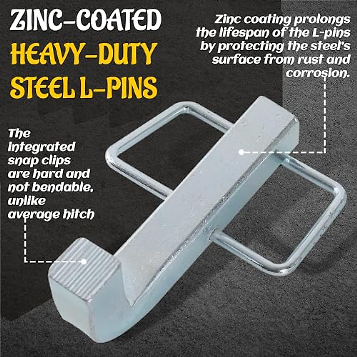 (2-Pack) TonGass Premium Snap L-Pins for Weight Distribution Hitches - 4 1/4” x 1 3/4” L-Pins with Integrated Snap Clips - Minimize Weight Distribution Hitch Noise - Zinc-Coated Heavy-Duty Steel