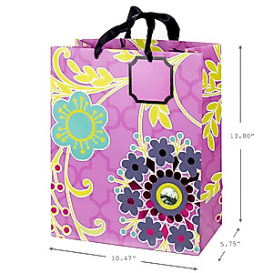 Hallmark 13" Large Gift Bag with Tissue Paper (Purple Flower with Gem) for Birthdays, Mothers Day, Bridal Showers, Baby Showers or Any Occasion
