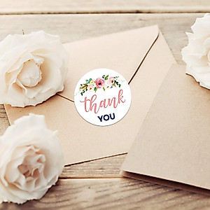 500 Floral Thank You Adhesive Label Stickers, 1.4 Inch Round Stickers 6 Different Designs, Thank You Stickers Roll Perfect for Birthday, Wedding Favors, Baby Shower, Small Business and Boutiques.