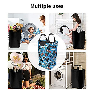 Duduho Video Game Controller Background Laundry Basket with Handles Laundry Hamper Toys Storage Organizer Foldable Bucket Washing Bin Dirty Clothes Bag for Home Bathroom Bedroom Dorm
