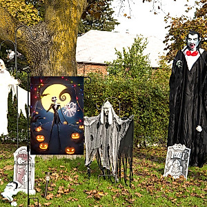 Vohado Nightmare Before Christmas Garden Flag Zero and Jack Skellington Birthday Party Decoration Halloween Pumpkin Double Sized Yard Sign Outdoor Decor
