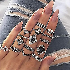 BERYUAN Rings Black Rings Goth Rings for Women Rings Womens Rings Cute Rings Stackable Rings Set（12Pcs(Rings Size 5,5.5,6.5,7,7.5,8.5)