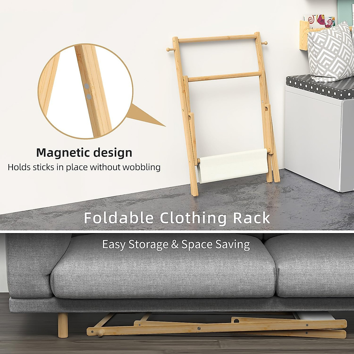 BAMBOOHOMIE Baby Clothing Rack for Baby Shower Pets Dolls, Baby Clothes Rack with Storage Shelf & Double Rods, Toddler Clothes Rack, Mini Closet Rack, Baby Shower Rack (Natural)