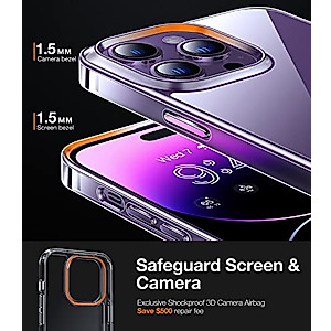 TORRAS for iPhone 14 Pro Max Case Clear with Stand [10FT Military Grade Shockproof] [3-Way Built-in Kickstand] Anti-Yellowing & Protective iPhone 14 Pro Max Phone Case, Diamond Clear