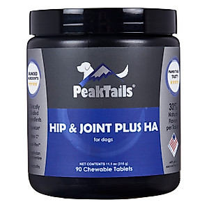 PeakTails Arthrix Plus HA, 90 Count Tablets, Provides Maximum Hip & Joint Support for Dogs, Formulated with Clinically Studied Ingredients, MSM, Glucosamine, Chondroitin, Hyaluronic Acid
