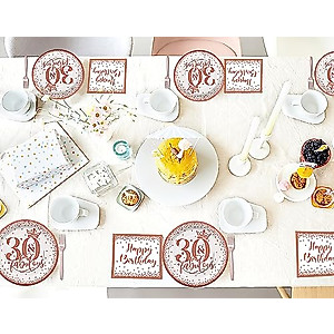 GREPARPY 30th Birthday Decorations Women Tableware - Rose Gold 30 And Fabulous Birthday Decorations Dinnerware, Thirty Birthday Plate, Napkin, Fork, Her 30-Year-Old Birthday Party Supplies | Serve 24