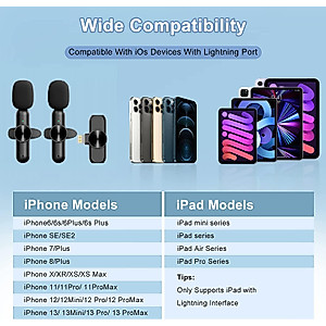 DUGEZ Wireless Lavalier Microphone, 2 Pack - Lapel Mics Plug and Play 2.4GHz Without Audio Delay, Phone Microphone Two-Person Using on Video Recording, Dubbing