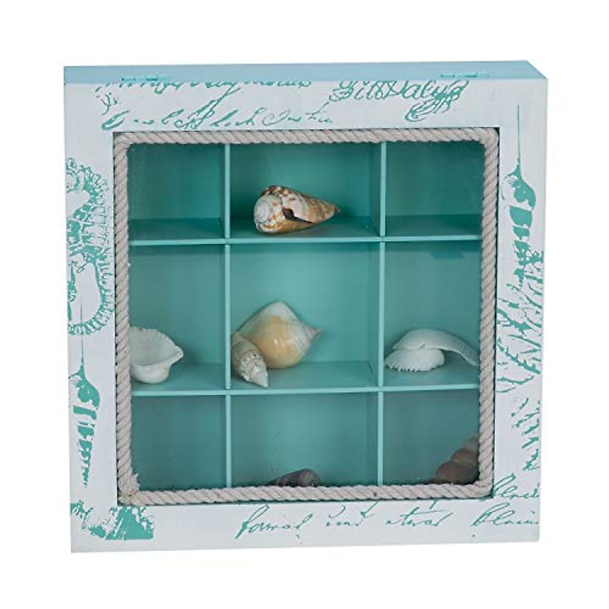 Beachcombers Square Shell Collecting Shadow Box Glass Wood Keepsake Memories Coastal Nautical Beach Home Accent Decor Decoration 9.75" x 9.75" Teal