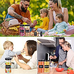 OUSHINAN Plastic Jars with Screw On Lids, Pen and Labels Refillable Empty Round Slime Cosmetics Containers for Storing Dry Food, Makeup, Slime, Honey Jam, Cream, Butter, Lotion… (18PCS 16OZ Black)