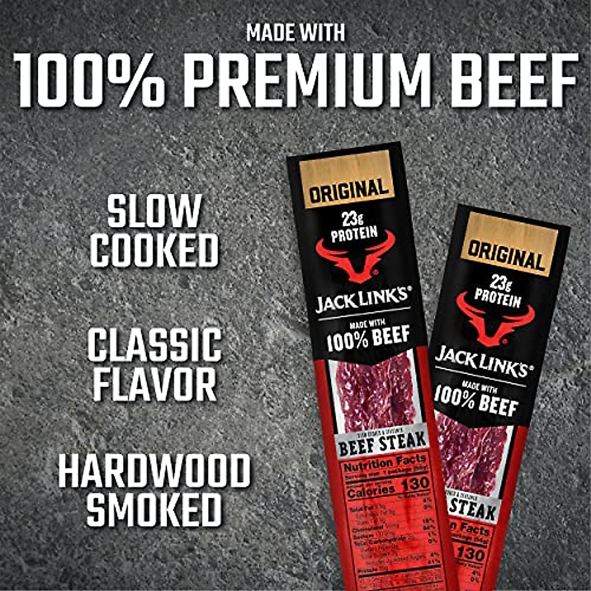 Jack Link’s Premium Cuts Beef Steak, Original, Great Protein Snack with 23g of Protein and 2g of Carbs per Serving, Made with Premium Beef, 2 Ounce (Pack of 12)