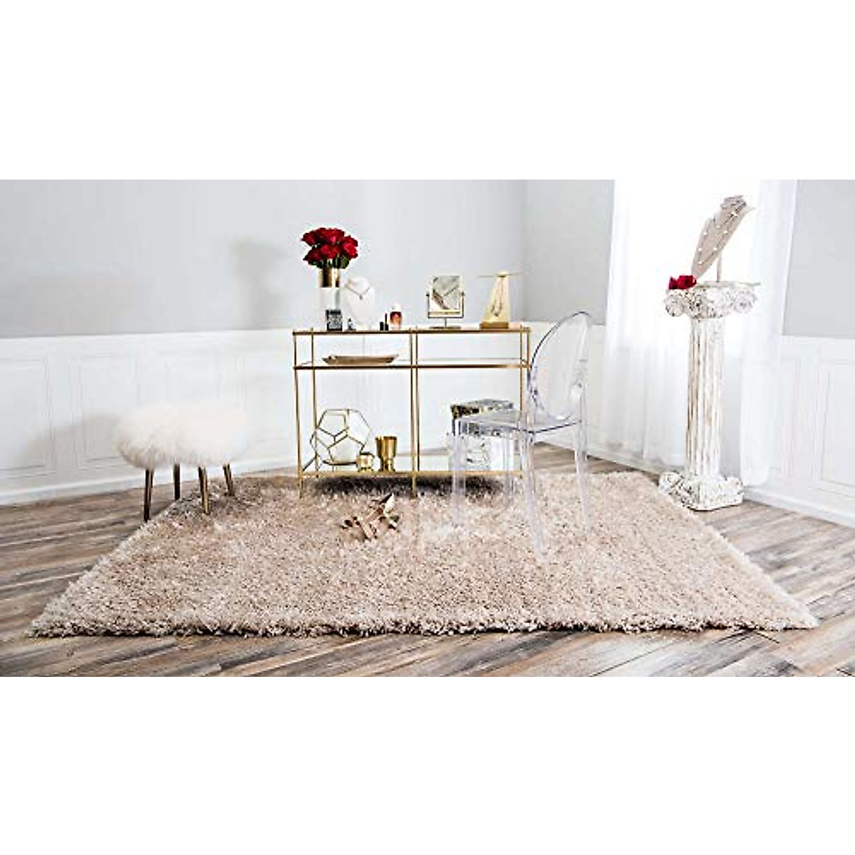 Unique Loom Opulence Shag Collection Plush, Lustrous, Solid, Modern Area Rug, 9' 0" x 12' 0", Blonde