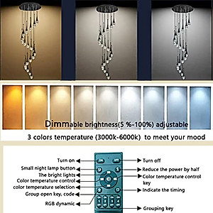 ykolupty 138'' High Black 20Lights Spiral Staircase Pendant Chandelier Lampara de Living Room Ceiling Crystal Chandeliers Foyer Entrance Crystal Chandelier Raindrops Bubble LED 2700-6000K Dimmable