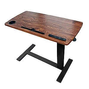 Over bed Table Pneumatic Adjustable Height Stand Desk with hidden wheels USB Ports Pad slot Mobile Laptop Standing Desk Cart, Podium table (Wanult, 32X16 inshes)