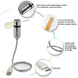 USB LED Clock Fan 90mm USB-Powered Portable Mobile USB Fan with Clock, LED Light Display Time, Mini Gooseneck Fan for Laptop Office Home Travel (2 PACK)