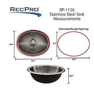 RecPro RV 10" x 13" Stainless Steel Oval Sink | Single RV Kitchen Sink | RV Sink | Camper Sink | Single Bowl Sink (No Faucet)