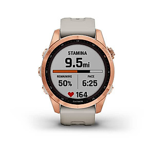 Garmin Fenix 7S Solar Edition Smart Watch Rose Gold with Light Sand Band (42mm) + Watch Charging Stand + USB Car/Wall Adapter + 6TH AVE Cleaning Kit (010-02539-10)