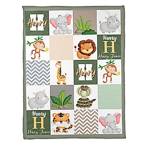 Zocoshi Monogram Personalized Baby Blankets, Custom Baby Blanket for Boy - Baby Blankets with Name for Boys, Best Gift for Baby, Newborn Monogram Flush Fleece (30x40) (Wild Animals 10)