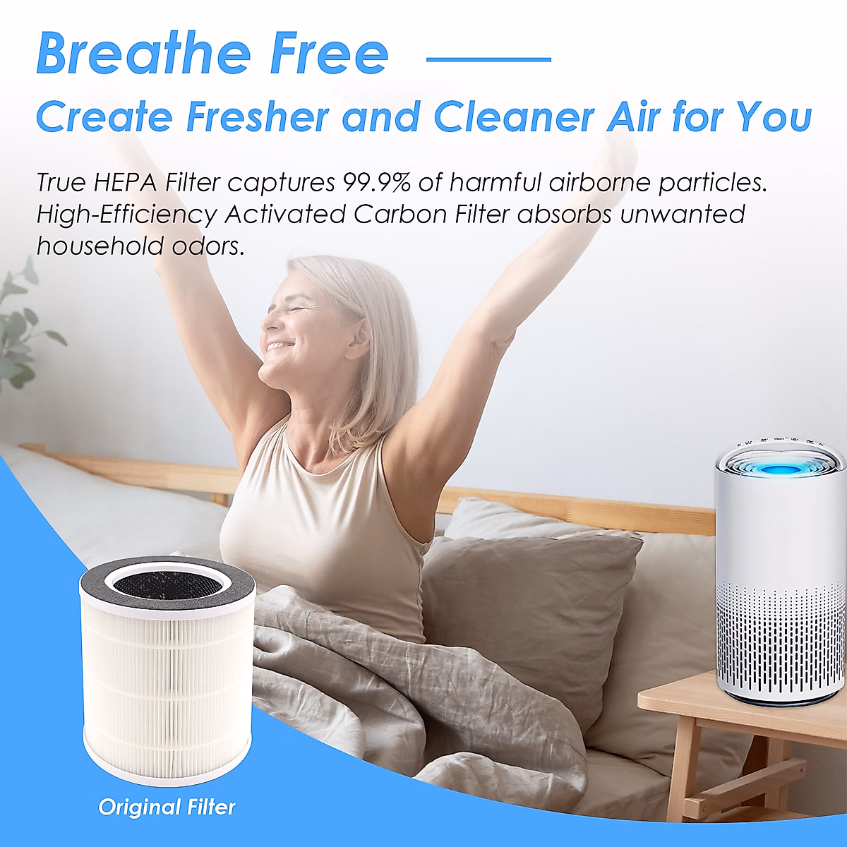 Flintar VK-6067B H13 True HEPA Replacement Filters, Compatible with Vremi and HOKEKI VK-6067B Air Purifier, 3-in-1 H13 Grade True HEPA and Activated Carbon Filter Set (2 - Set)