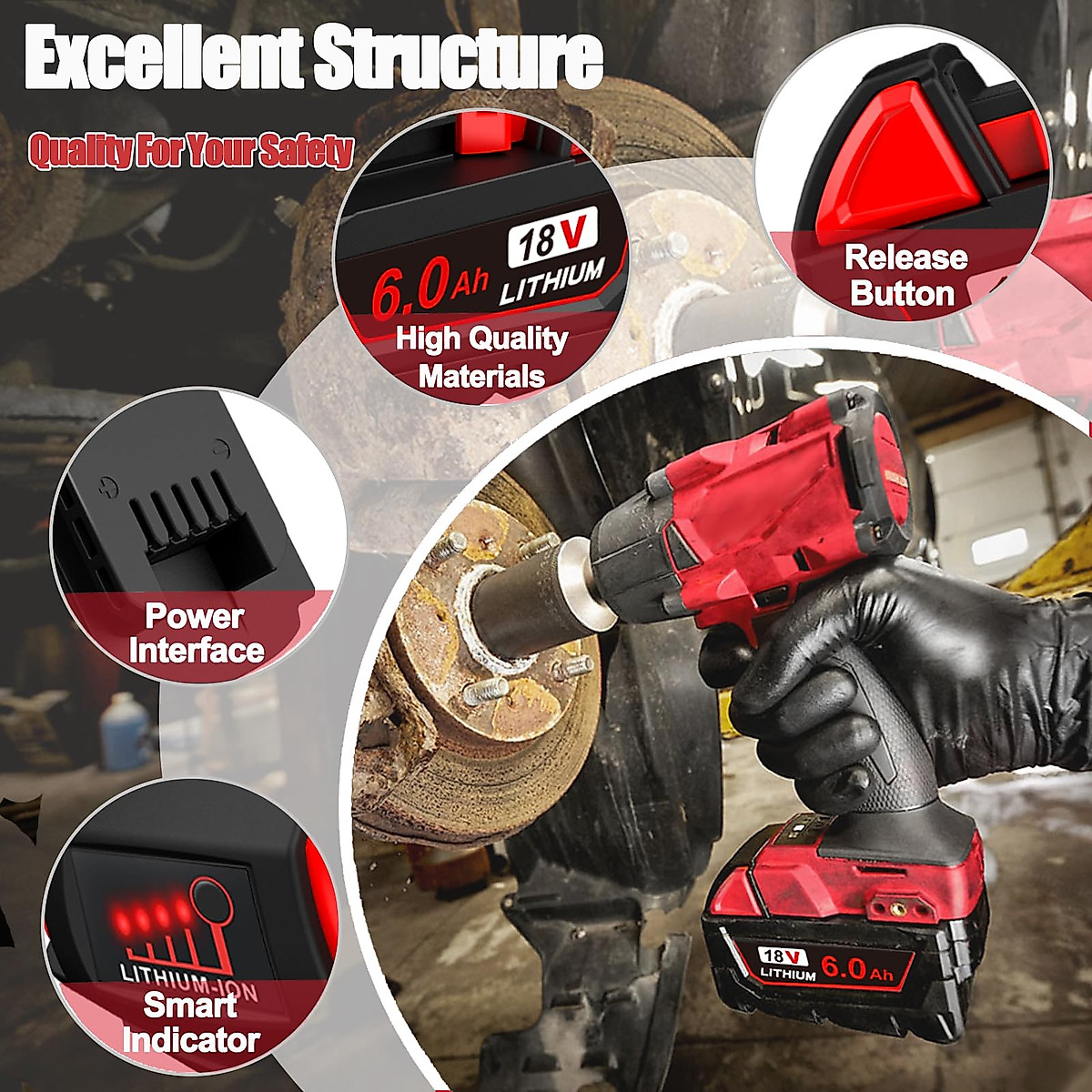 PZSZOK 2 Pack 6.0Ah 18V Lithium Battery Replacement for Milwaukee M-18 Battery Compatible with Milwaukee 18V Battery Tools and Charger 48-11-1850 48-11-1852 48-11-1840 48-11-1815